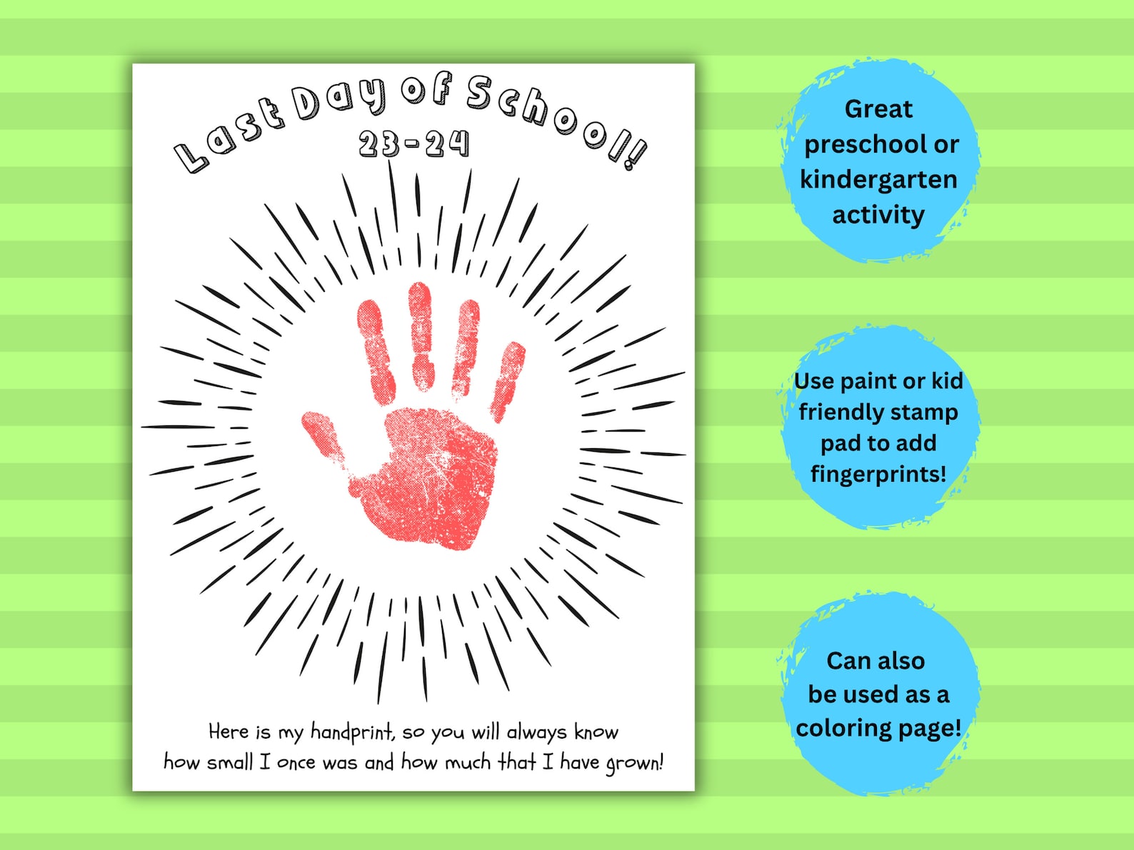 Last Day of School Handprint Craft Printable for Kids Cute End of the ...