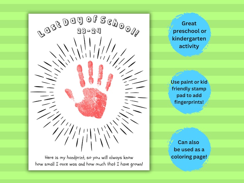 Last Day of School Handprint Craft Printable for Kids Cute End of the ...