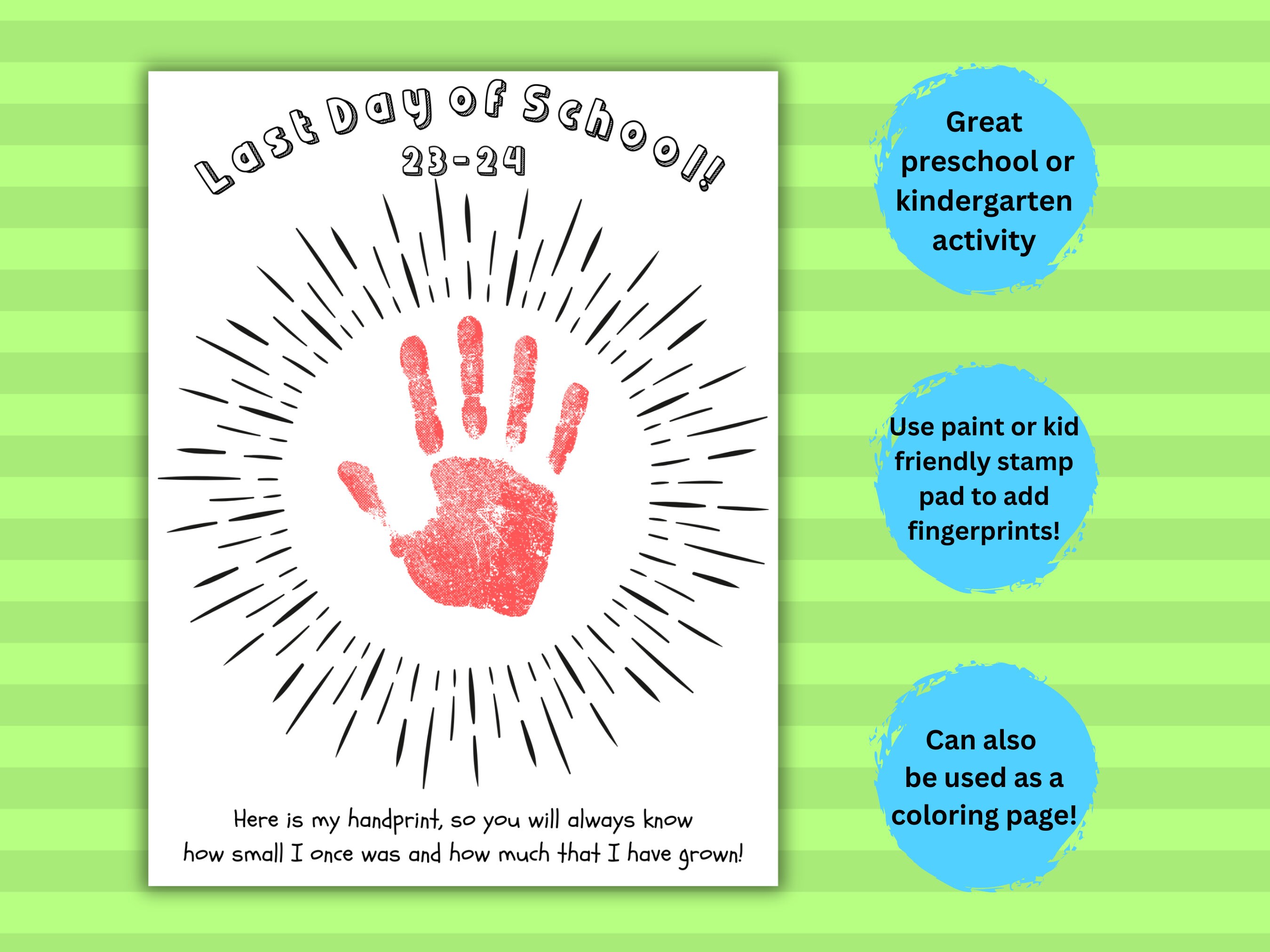 Last Day of School Handprint Craft Printable for Kids Cute End of the ...