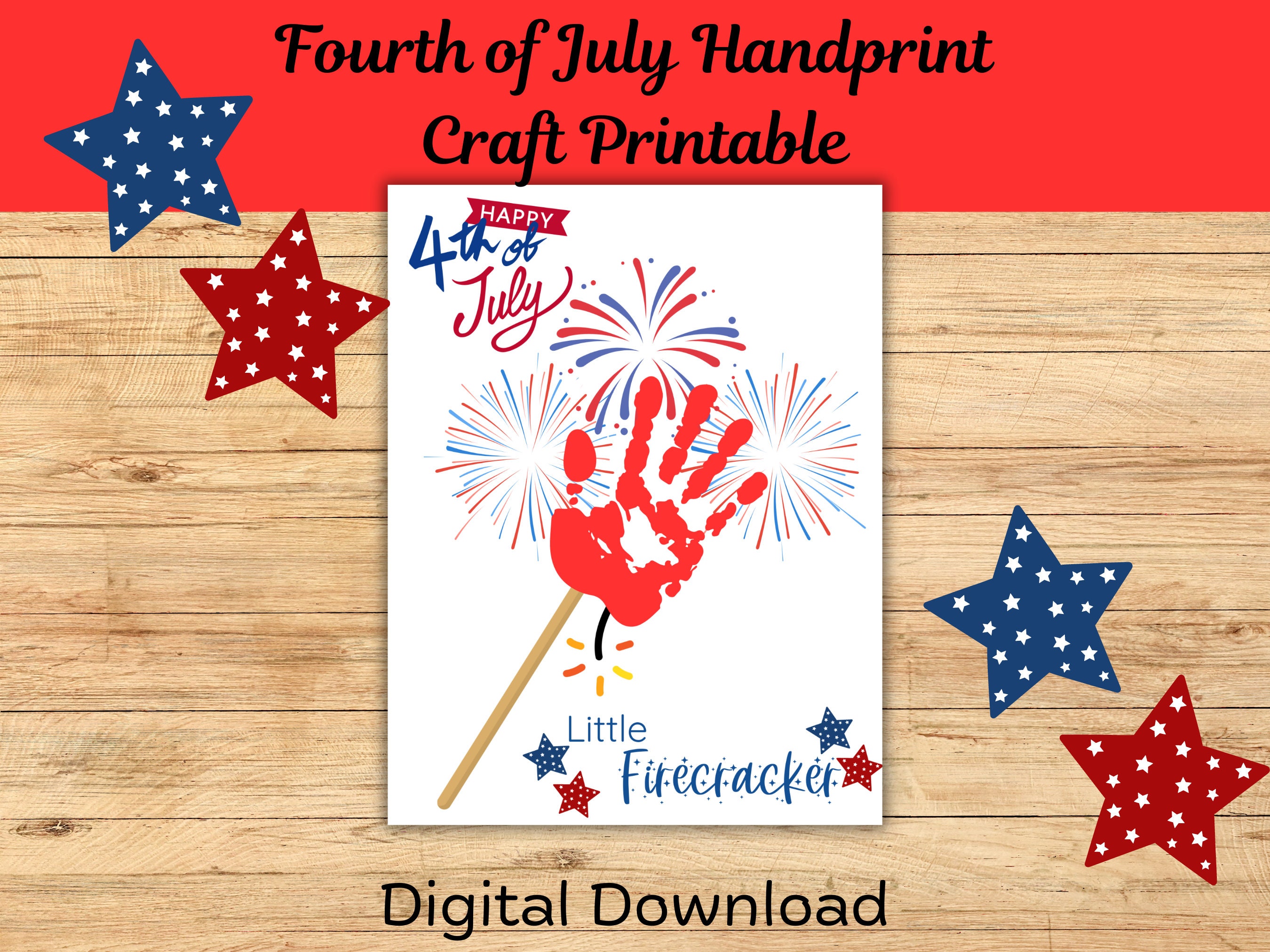 Kids Fourth of July Handprint Craft Printable Activity, Firework Art ...