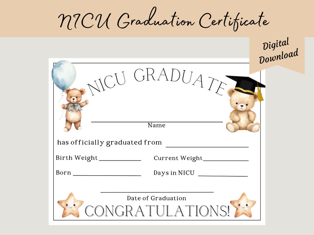 Preemie NICU Baby Boy Graduation Certificate for NICU Parents Preemie ...
