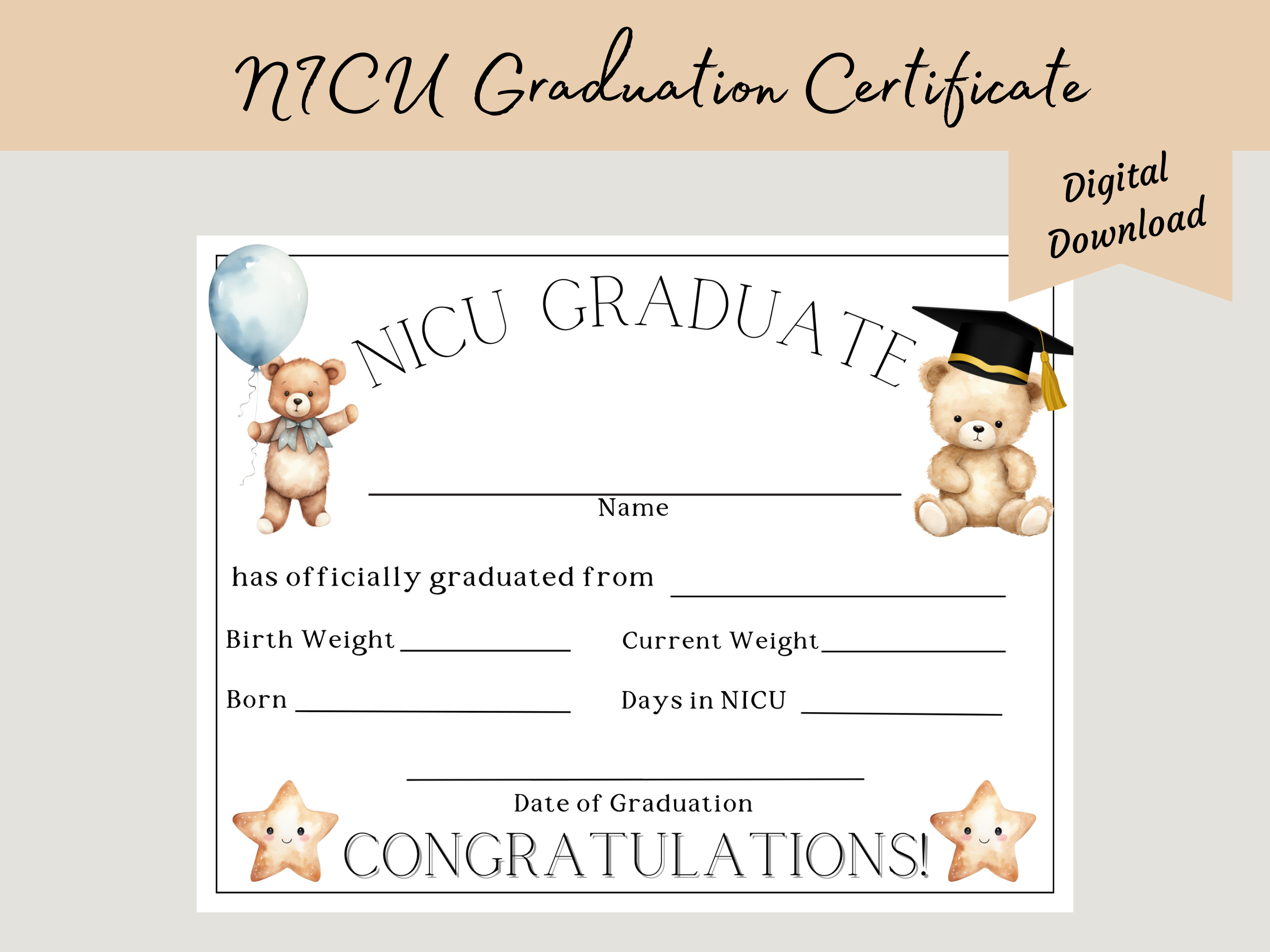 Preemie NICU Baby Boy Graduation Certificate for NICU Parents Preemie ...