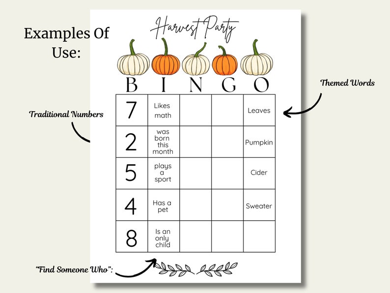 Fall Harvest Party Blank Bingo Printable Activity for School Classroom ...