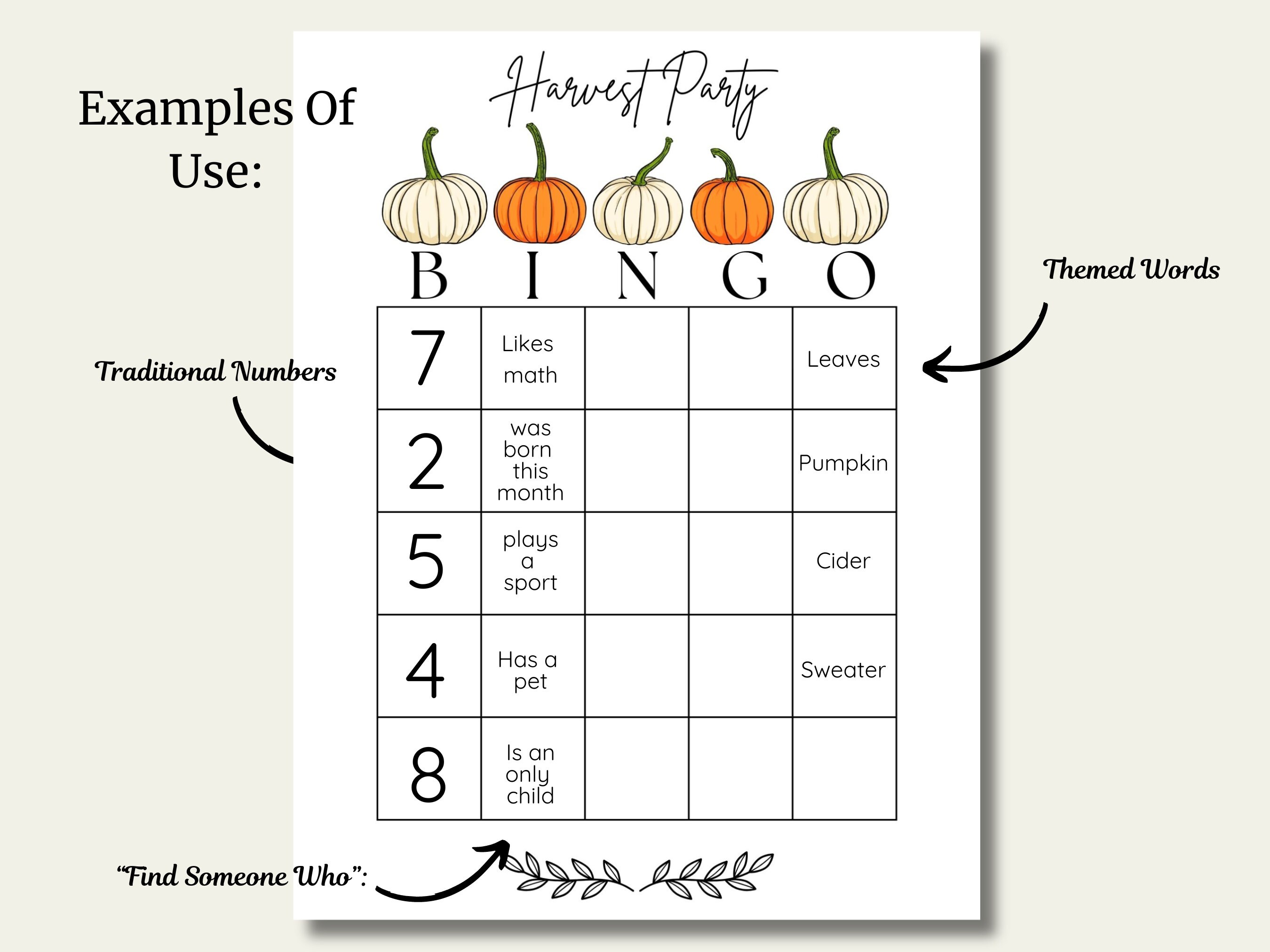 Fall Harvest Party Blank Bingo Printable Activity for School Classroom ...