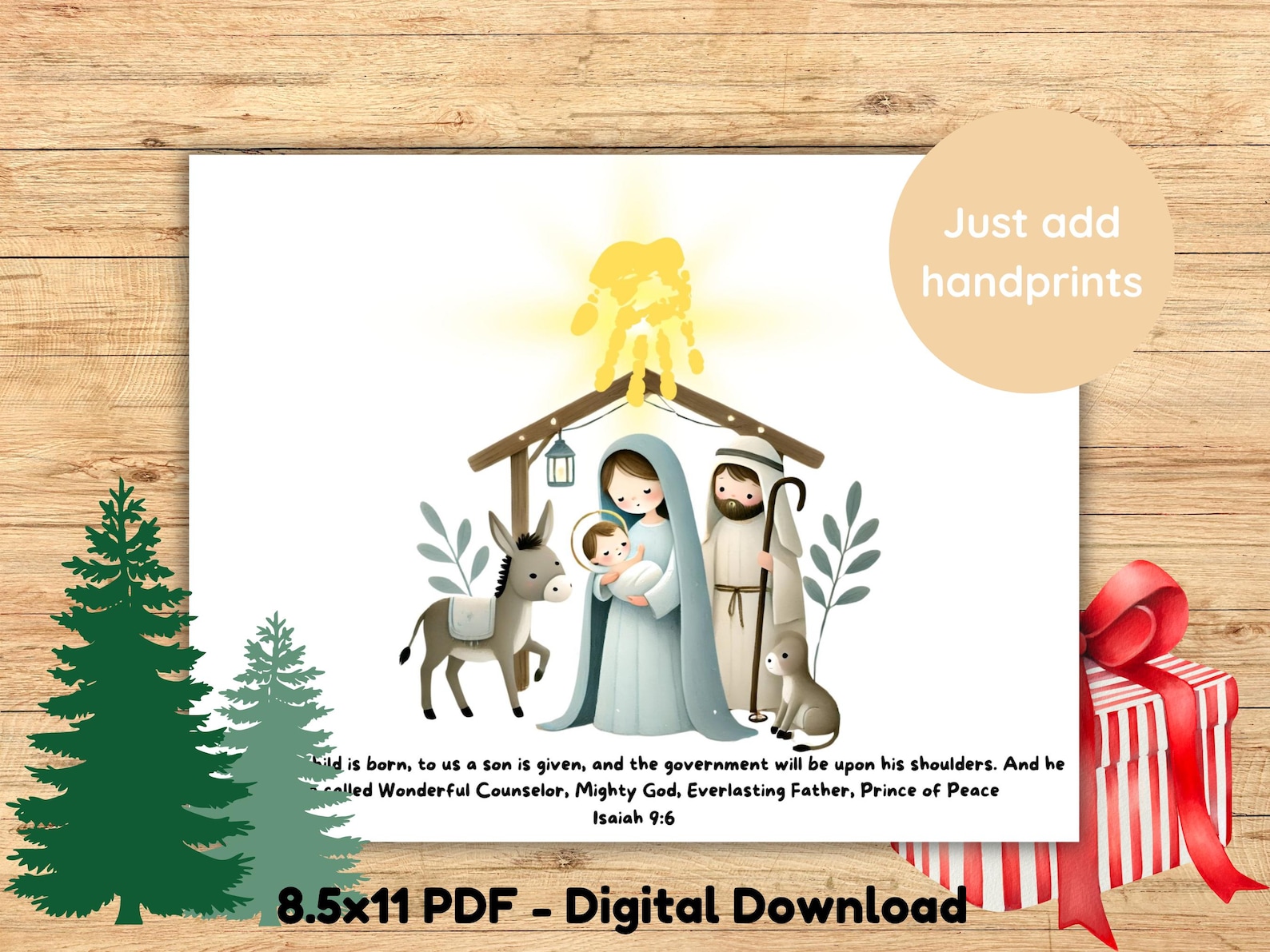 Kids Christmas Nativity Handprint Craft Printable Activity, Baby Jesus ...