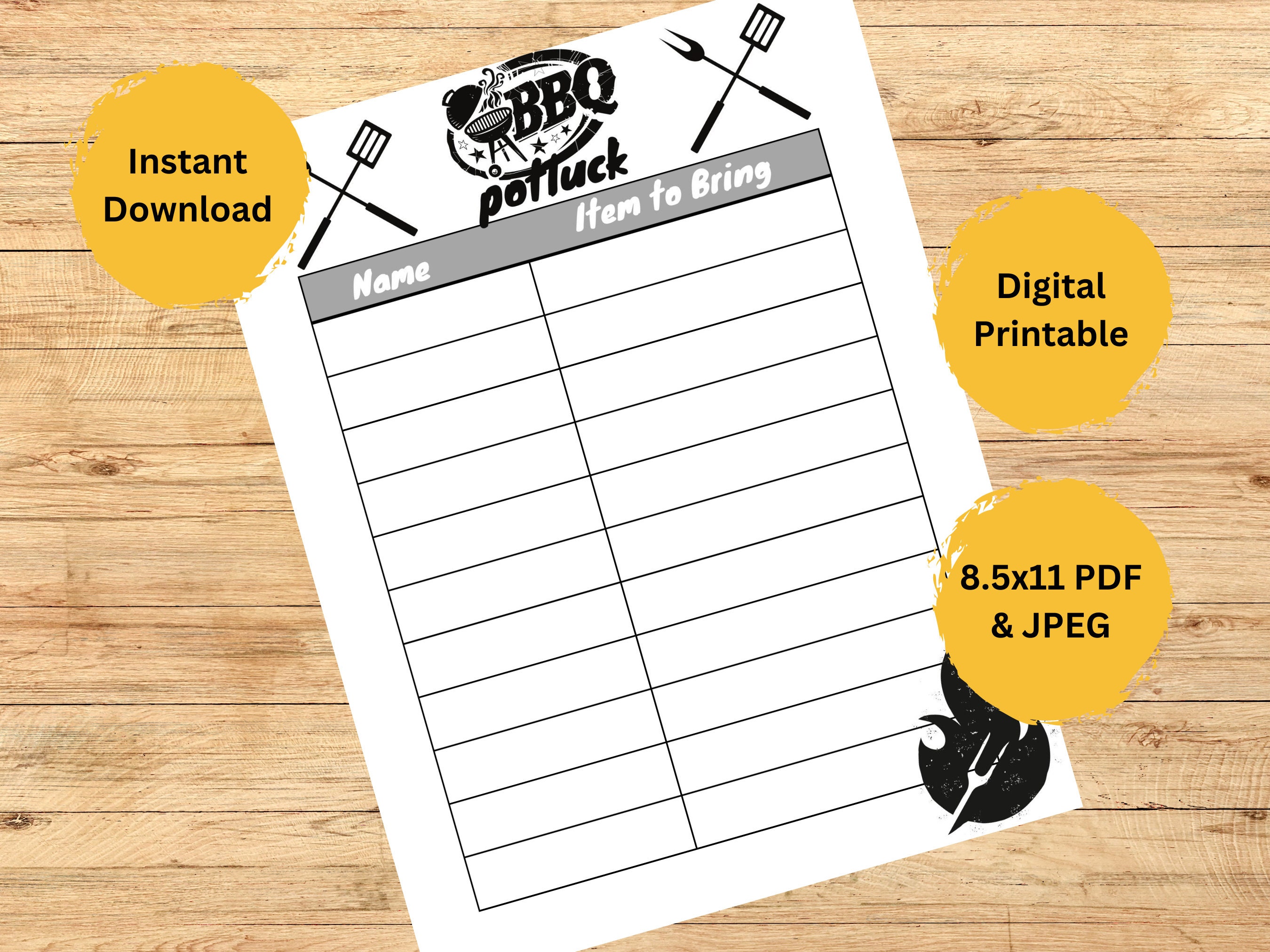 Summer BBQ Potluck Signup Sheet Printable for Office Group Party ...