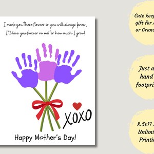 Mother's Day Kids Handprint Craft Printable Flower Bouquet Gift for Mom ...