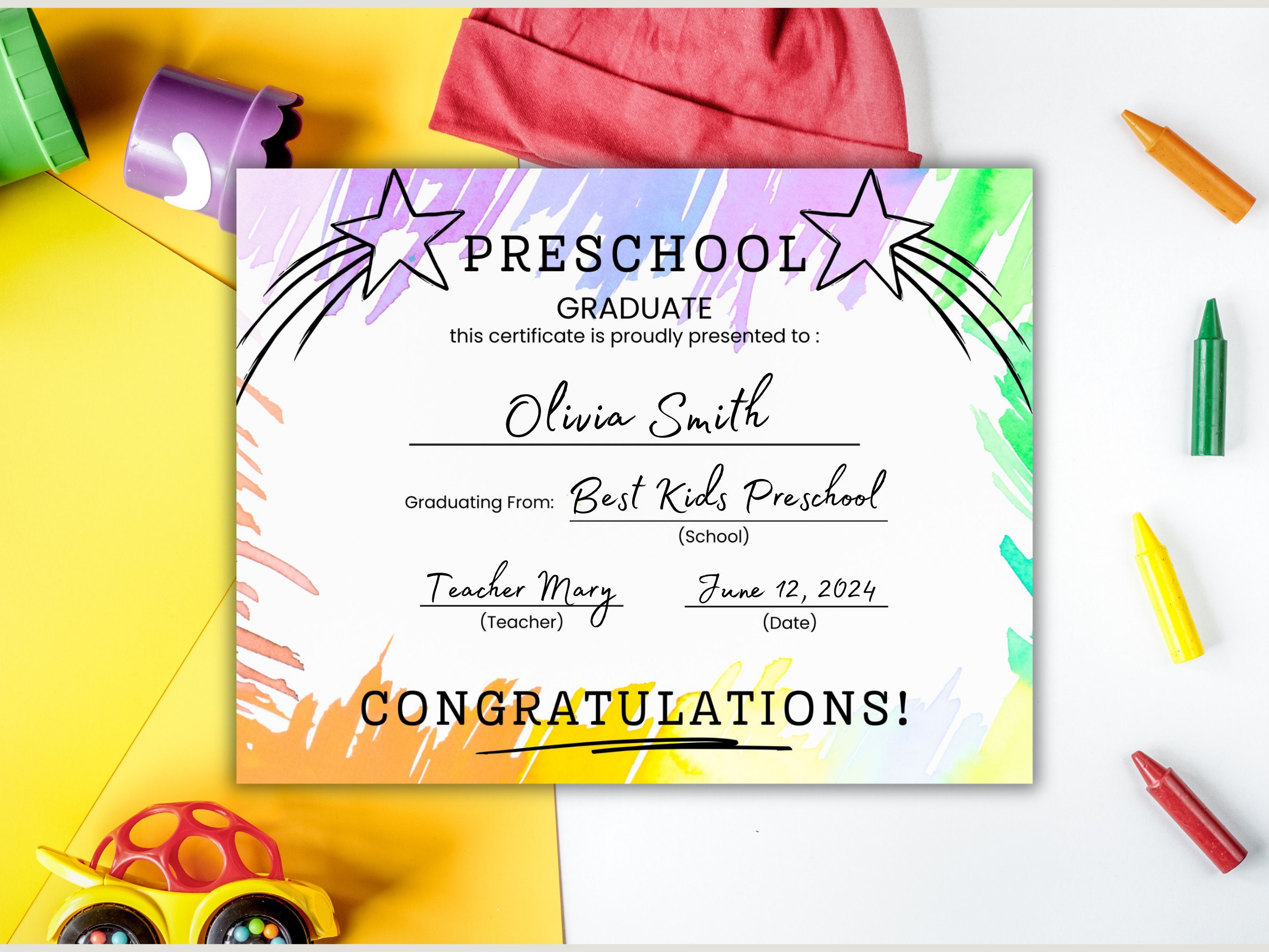 Preschool Graduation Certificate Printable for Kids Colorful Way to ...