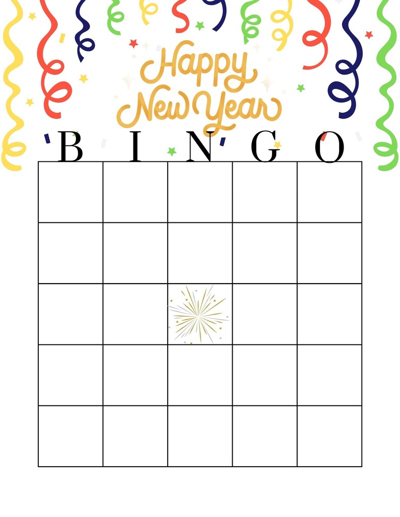 New Years Bingo Card Printable - Blank Fill In- New Years Eve Family ...