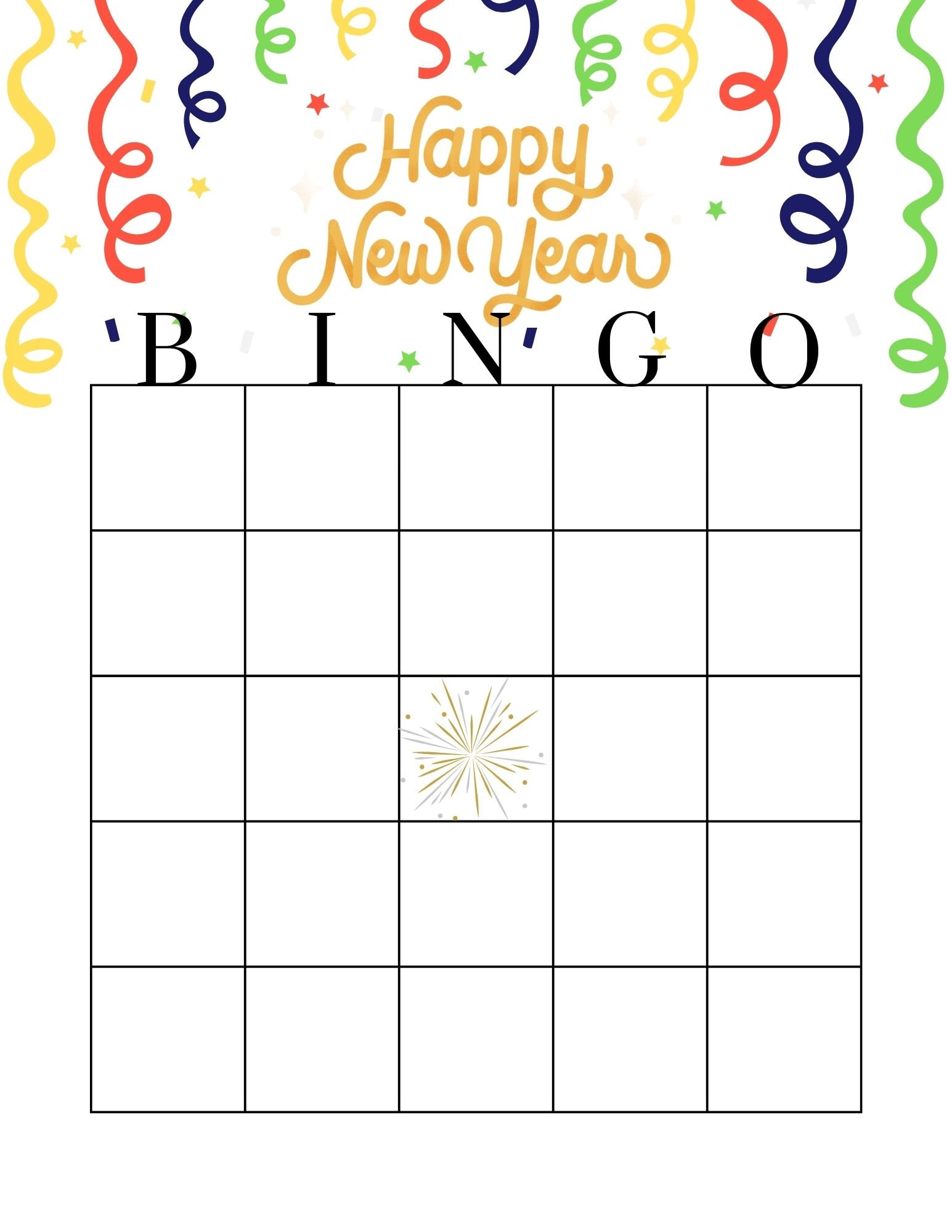 New Years Bingo Card Printable - Blank Fill In- New Years Eve Family ...