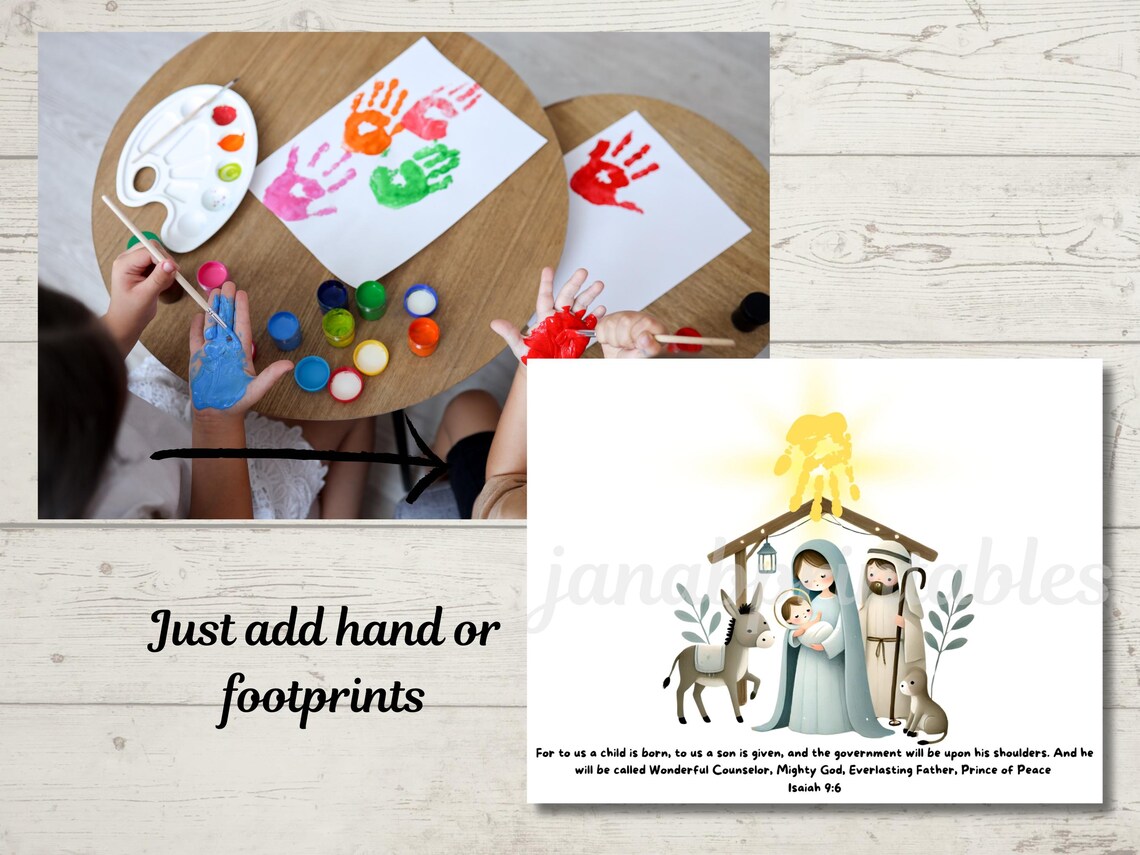 Christmas Kids Nativity Handprint Craft: Church Sunday School Printable ...