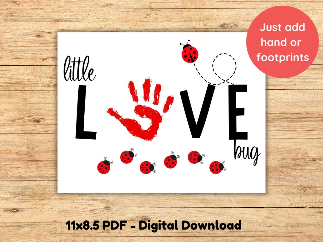 Love Bug Handprint Kids Craft Printable, Love Bug Parent Gift, Lady Bug ...