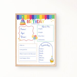 Kids Birthday Interview Printable: Yearly Memory Keepsake (PDF Download ...
