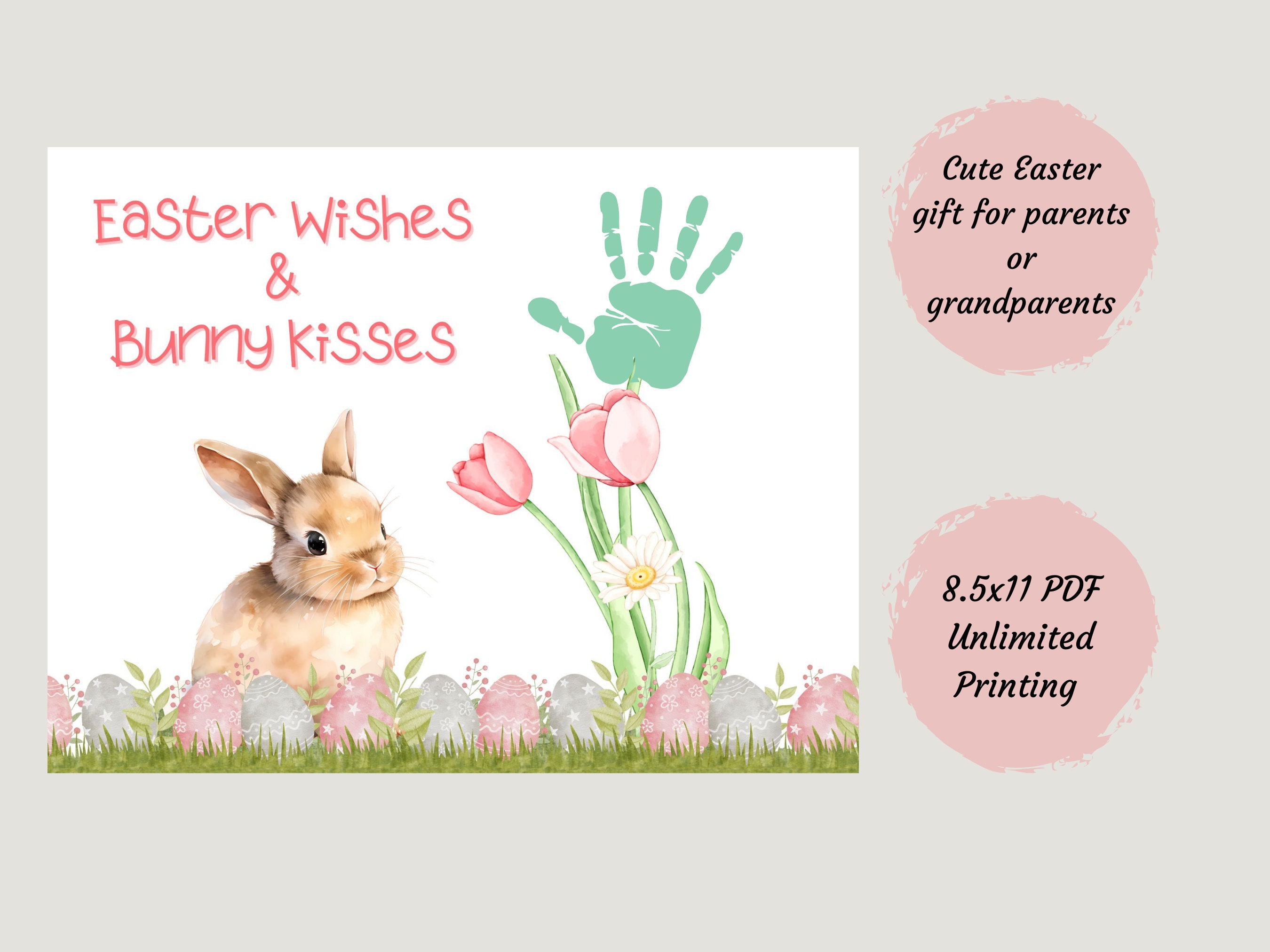 Kids Easter Bunny Handprint Craft Activity Printable Easter Craft Card ...