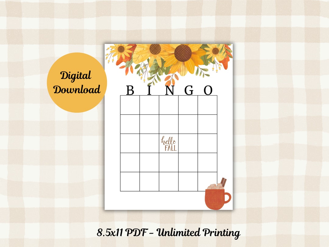 Fall Blank Bingo Printable Activity for School Classroom, PTO Event ...