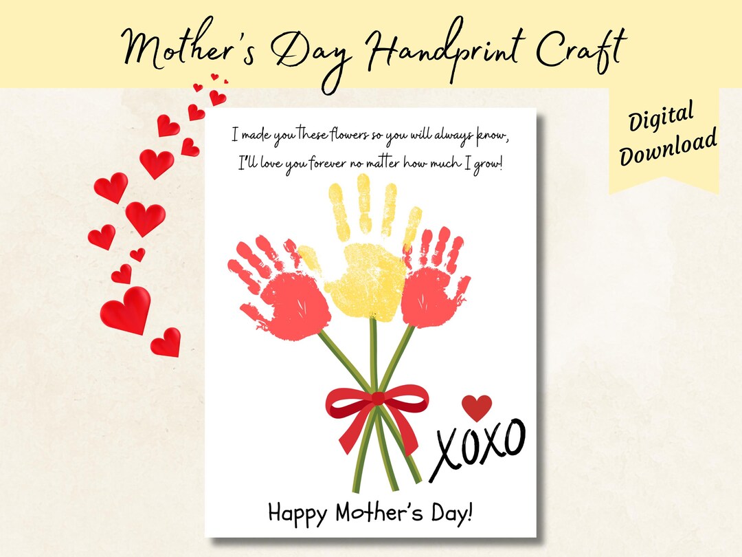 Mother's Day Kids Handprint Craft Printable Flower Bouquet Gift for Mom ...