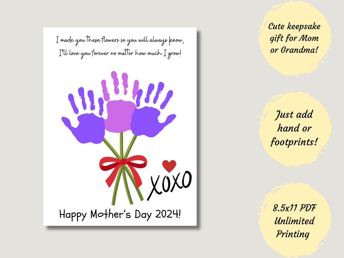 Mother's Day Kids Handprint Craft Printable Bouquet Gift for Mom ...