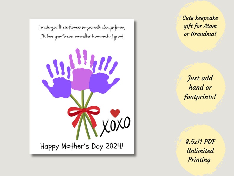 Mother's Day Kids Handprint Craft Printable Bouquet Gift for Mom ...