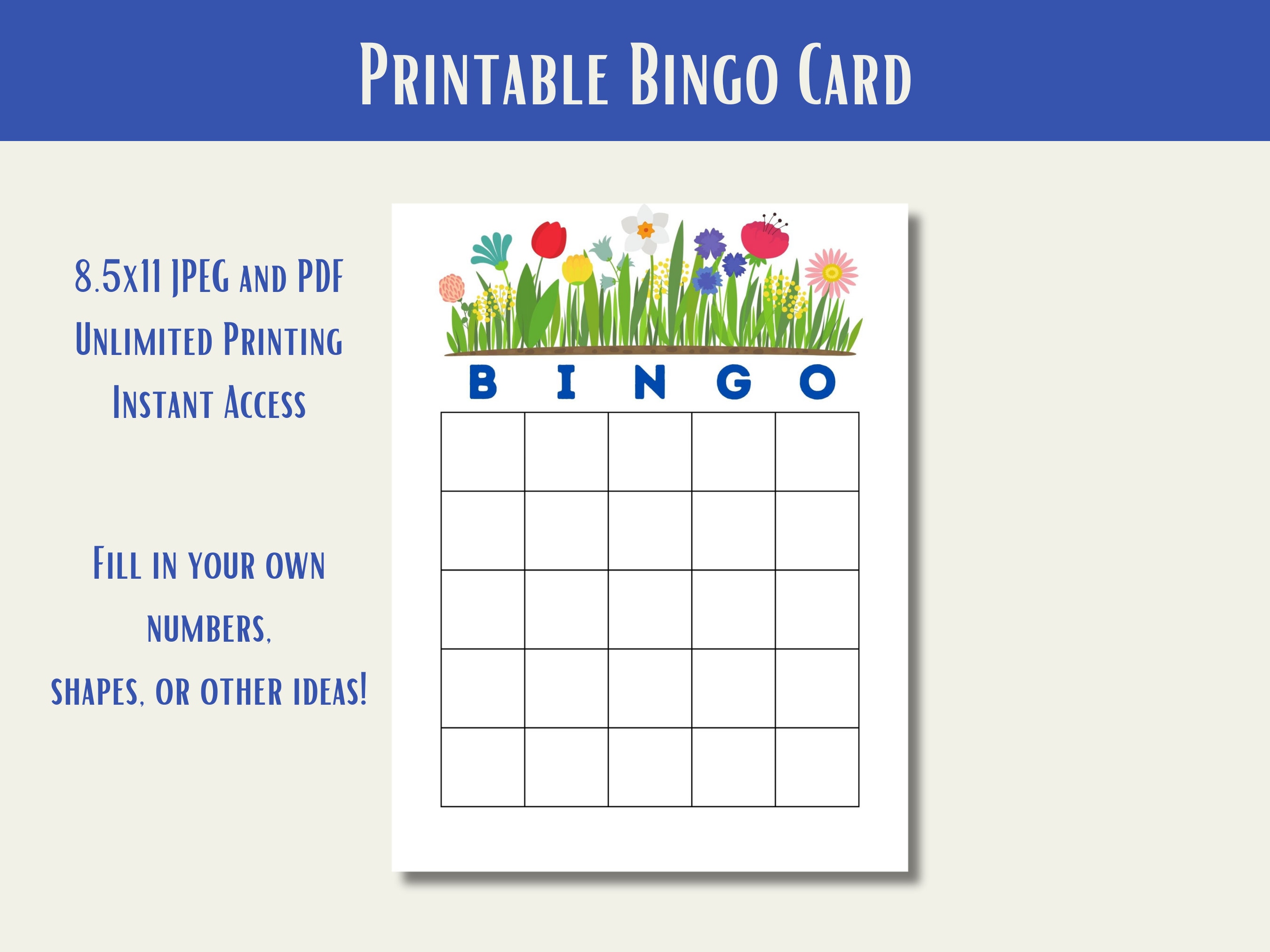 Spring Bingo Game *blank* Printable Bingo Sheet | Digital Download ...