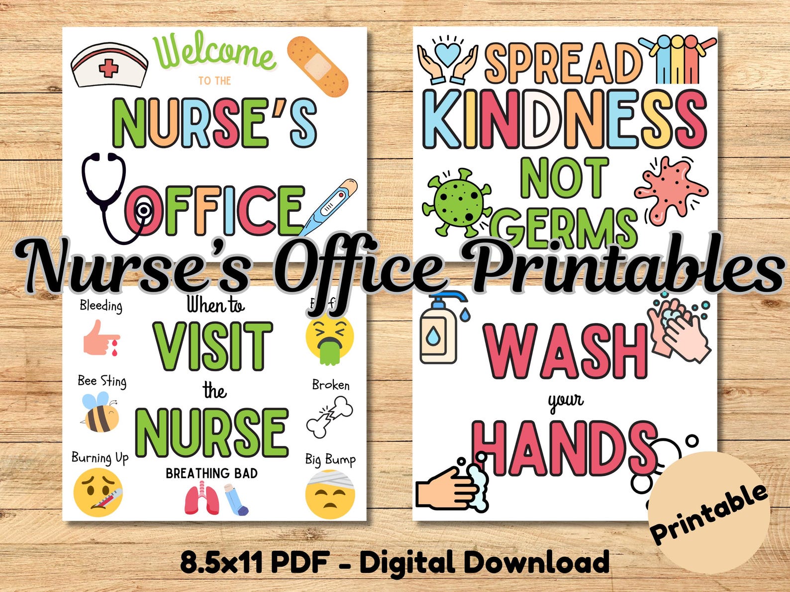 School Nurse Office Printable Decor, Health Room Signs (digital ...
