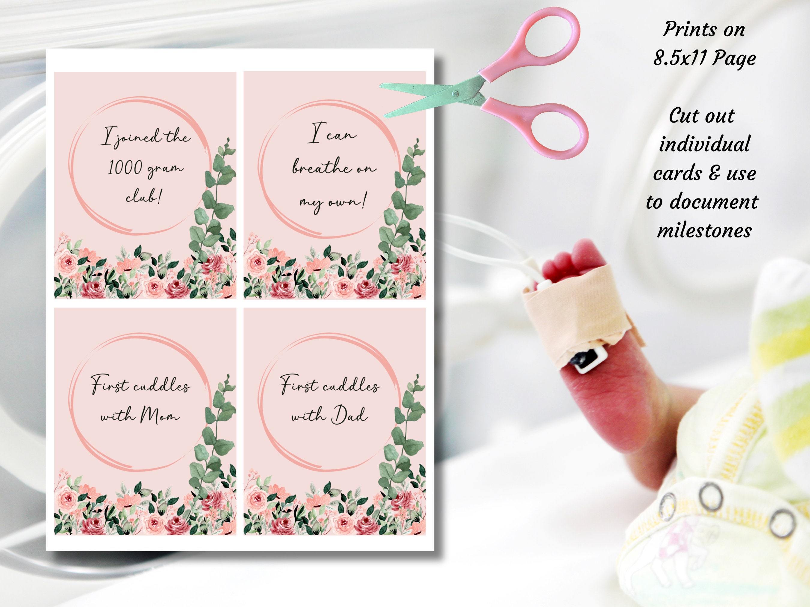 NICU Baby Girl Milestone Printable Cards for NICU Parents Preemie Baby ...