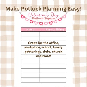 Valentine's Day Potluck Sign up Sheet Printable, Work Office Party ...