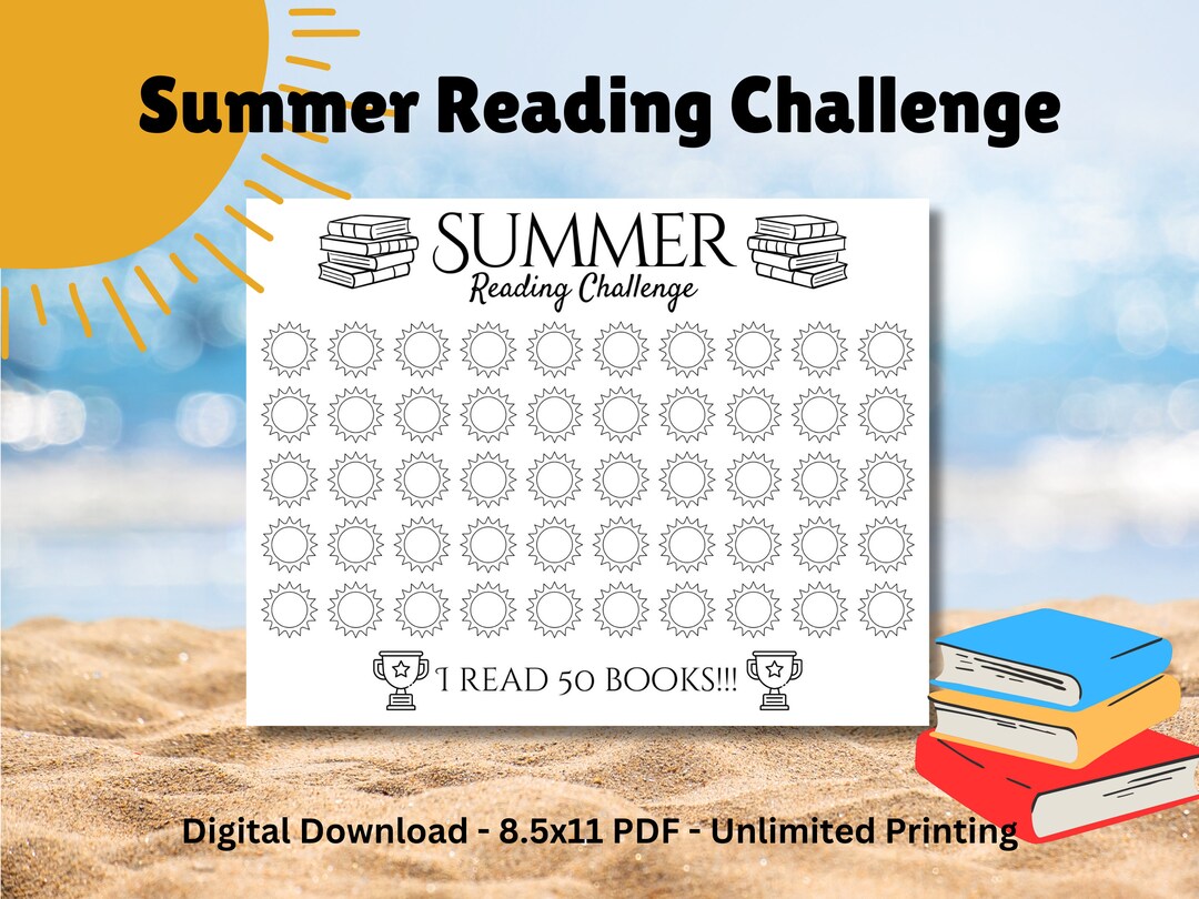 Summer Reading Challenge Printable for Kids and Adults, Summer Book ...