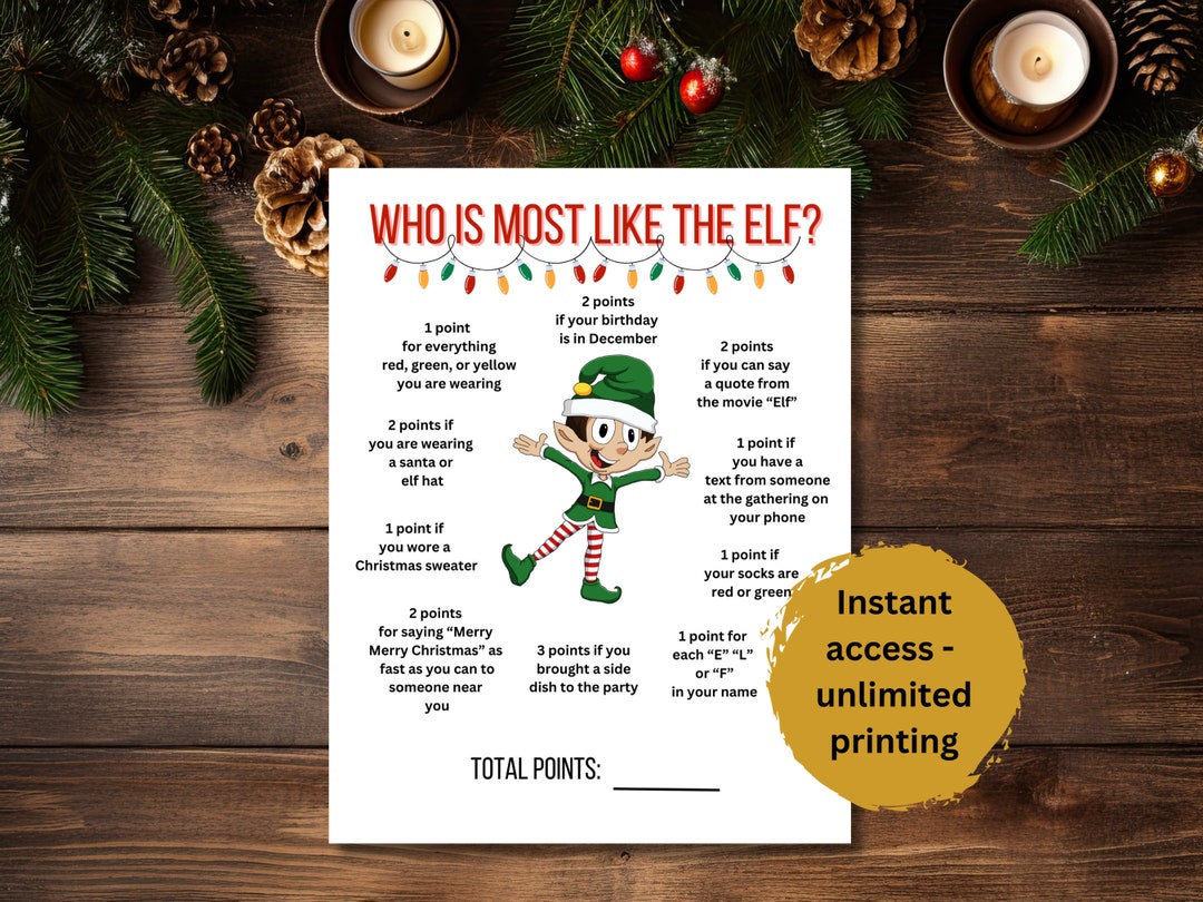 Christmas Holiday Game - Who is Most Like the Elf Family Dinner Game ...