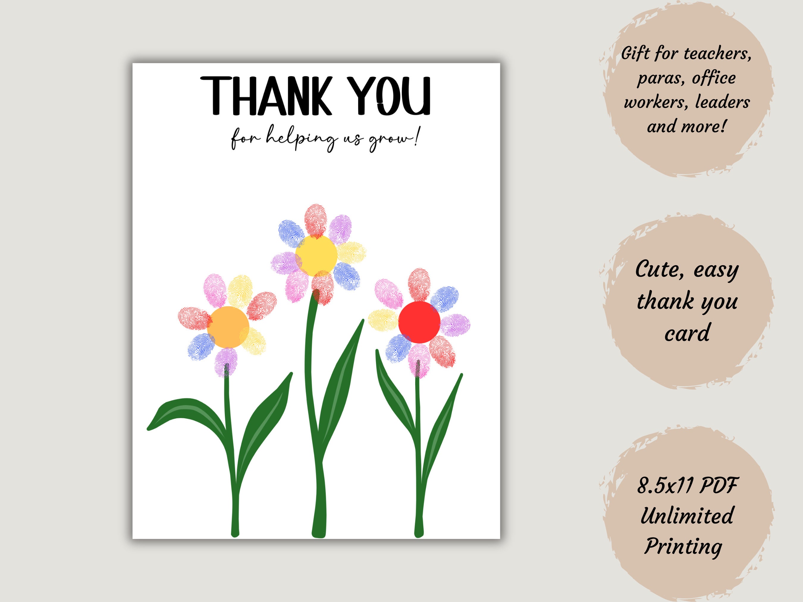 Teacher Thank You Card Appreciation Sign From Class, Add Fingerprints ...