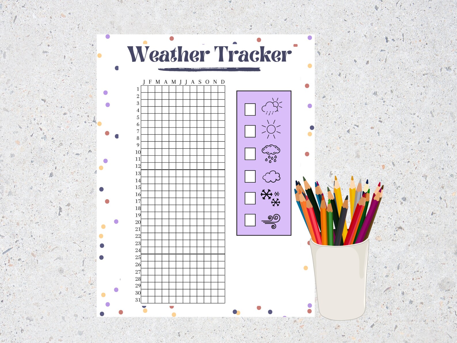 Weather Tracker Chart Printable | Daily Weekly Monthly Weather Graph ...
