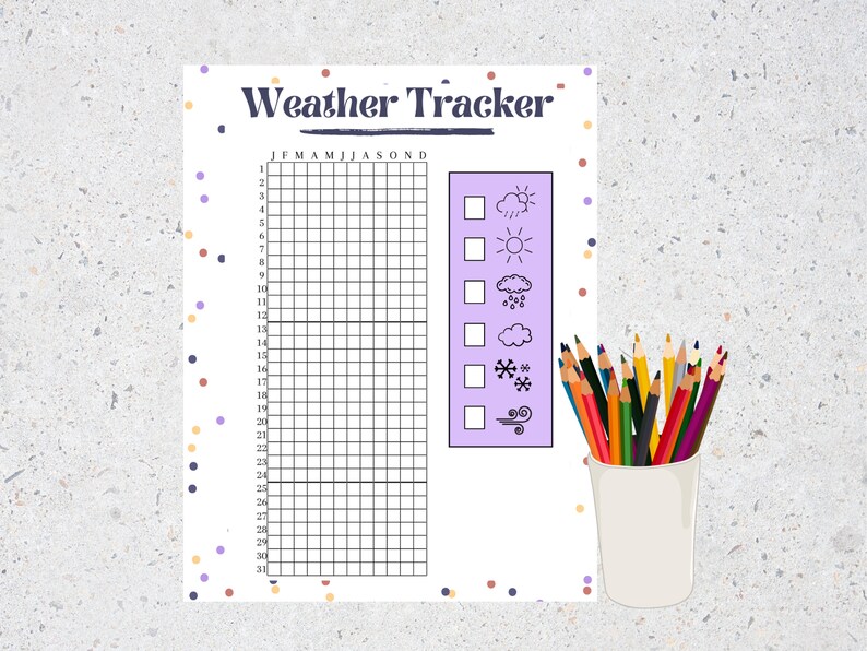 Weather Tracker Chart Printable | Daily Weekly Monthly Weather Graph ...