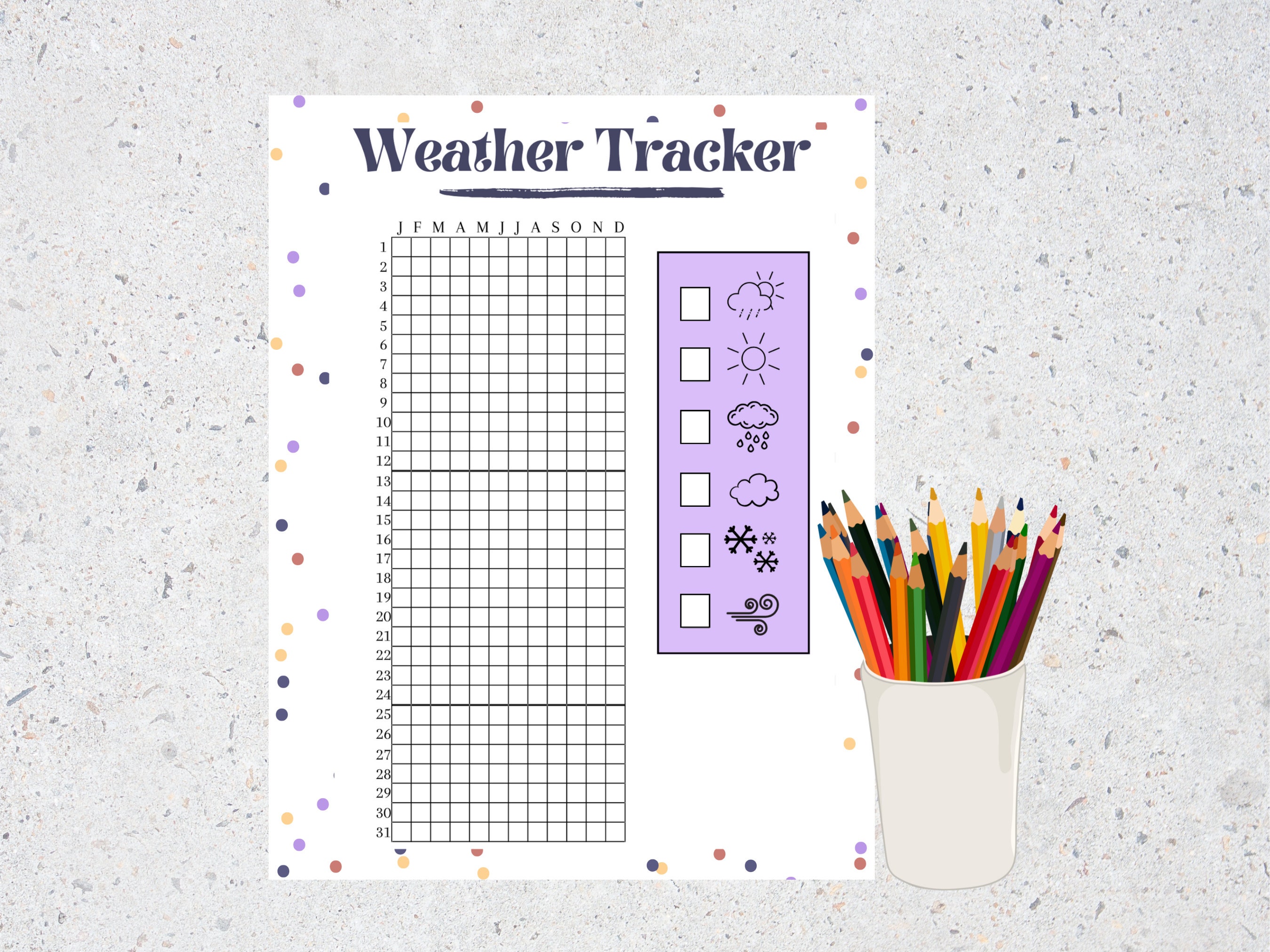 Weather Tracker Chart Printable | Daily Weekly Monthly Weather Graph ...