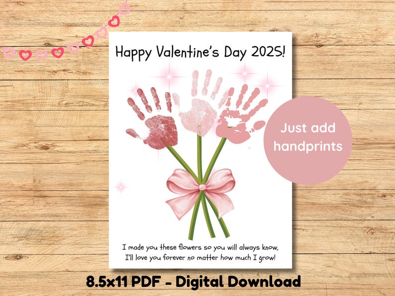 Valentine's Day Handprint Bouquet Craft Printable | Parent Gift | Baby ...