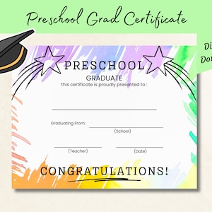 Preschool Graduation Certificate Printable: Teacher Resource (digital ...