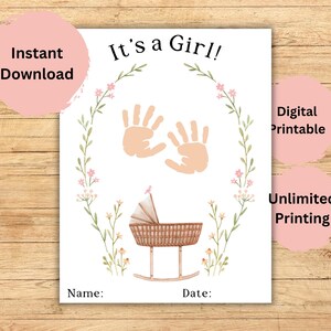 Newborn Baby Girl Handprint Craft Printable, Great Keepsake Memory Gift ...