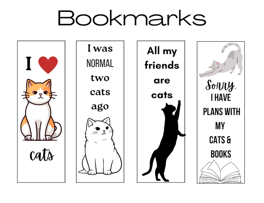 Printable Kitty Cat Bookmarks Set of 4 Gift Idea for Readers Cat Lover ...