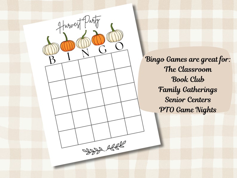 Fall Harvest Party Blank Bingo Printable Activity for School Classroom ...