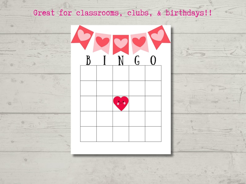 Valentine's Day Printable Bingo Blank Valentine Game Dinner Group ...