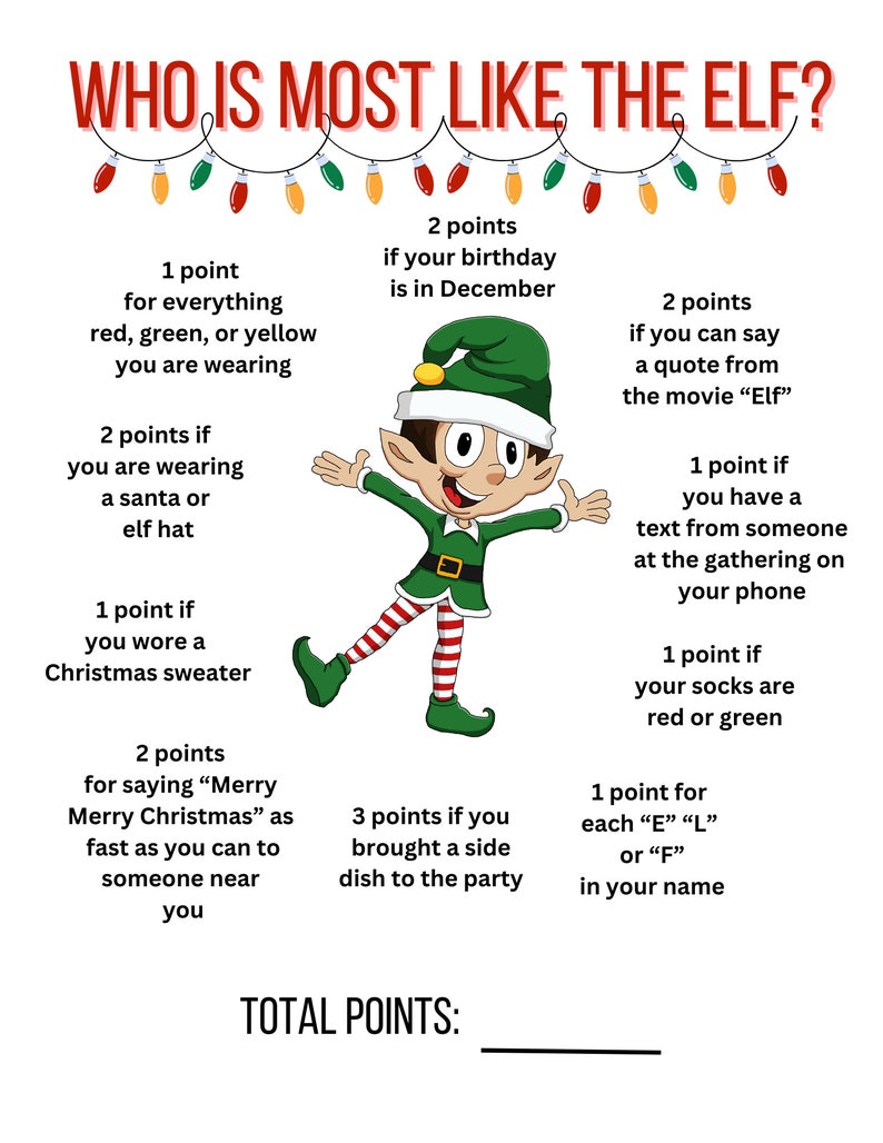 Christmas Holiday Game Who is Most Like the Elf Family Dinner Game ...