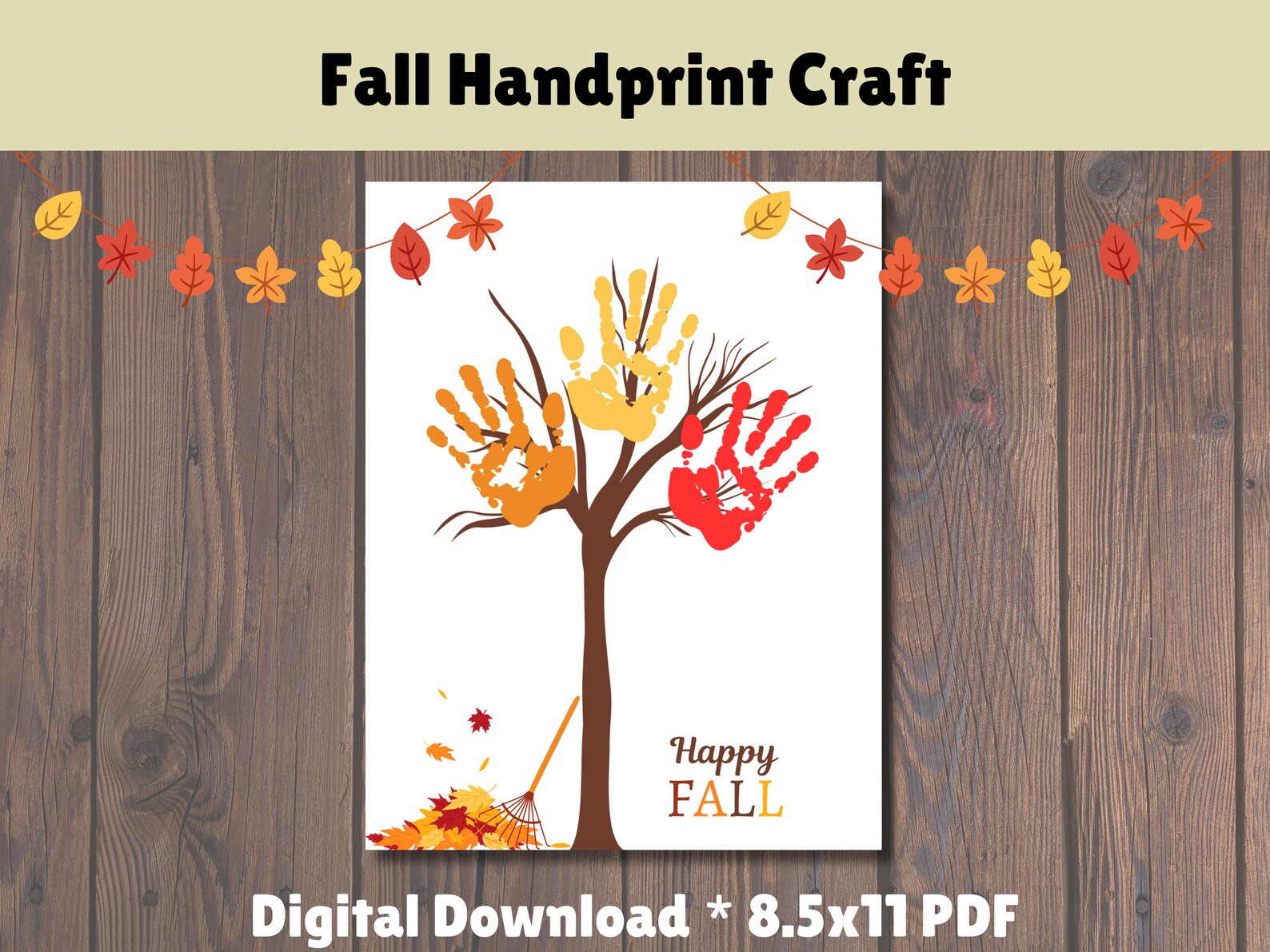 Kids Fall Tree Leaves Handprint Craft Printable, Daycare or Preschool ...