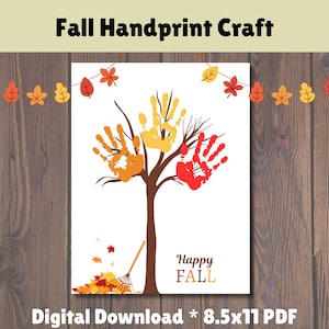 Kids Fall Tree Leaves Handprint Craft Printable, Daycare or Preschool ...