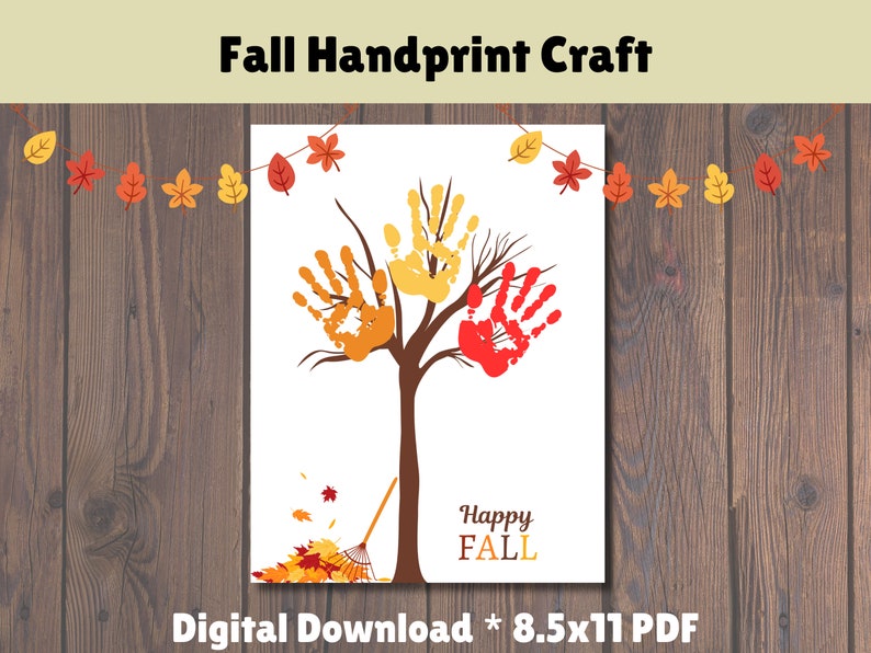 Kids Fall Tree Leaves Handprint Craft Printable, Daycare or Preschool ...