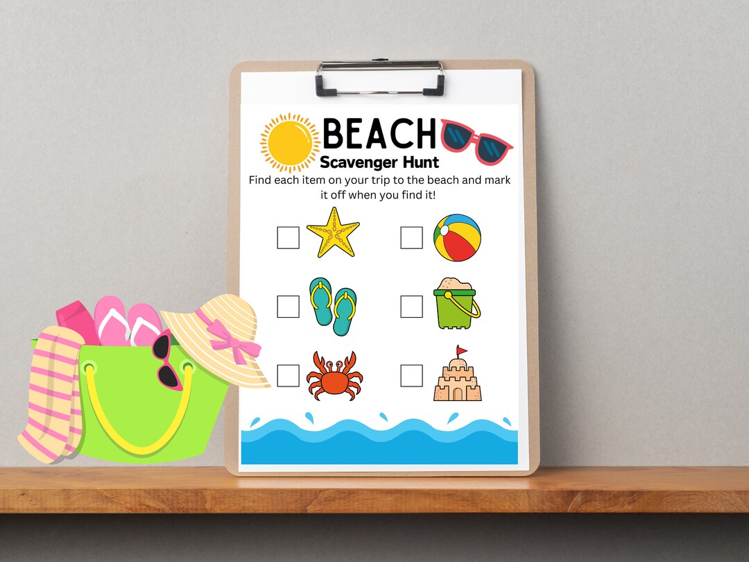 Beach Scavenger Hunt Printable Game for Kids Summer Beach Day Activity ...