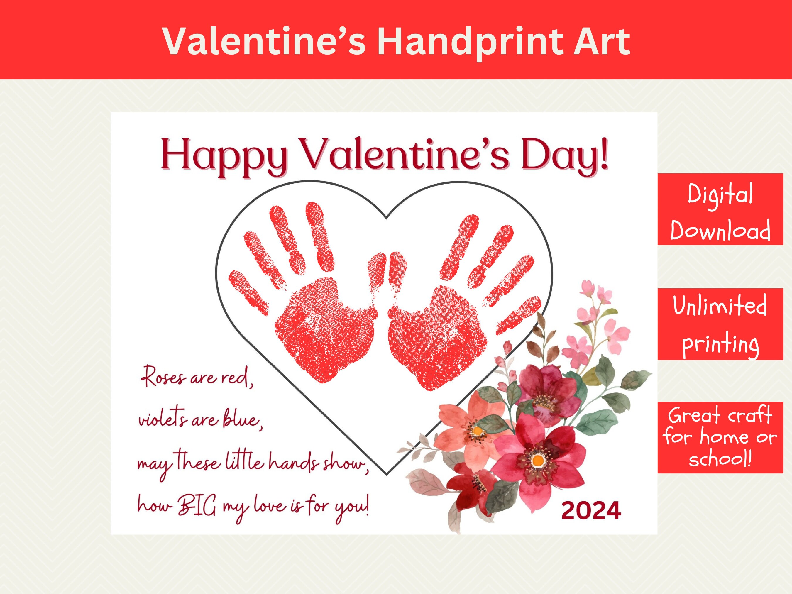 Valentine's Day Handprint Craft Printable Parent Grandparent Gift Baby ...