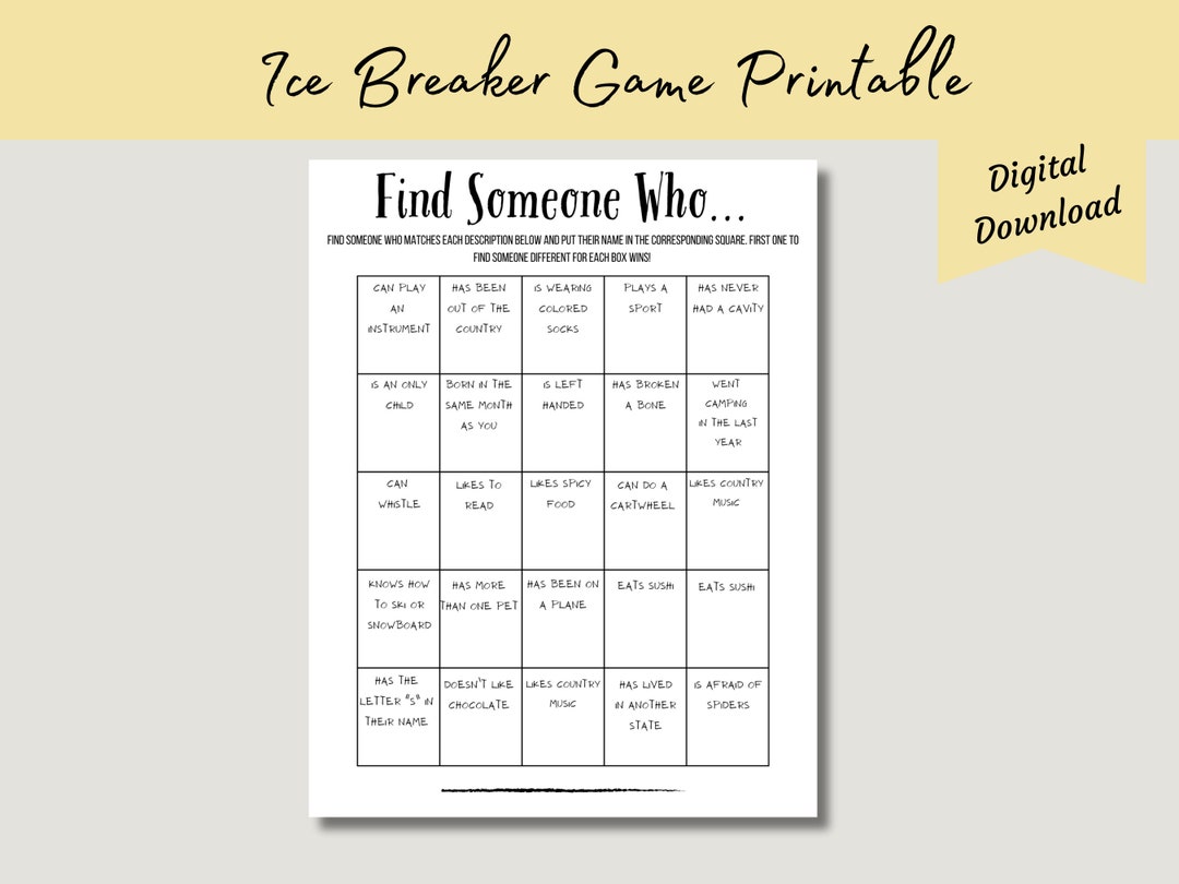 Ice Breaker Group Game Printable for All Ages Mixer or Team Building ...