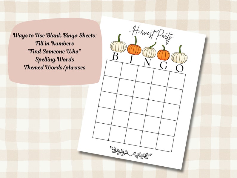 Fall Harvest Party Blank Bingo Printable Activity for School Classroom ...