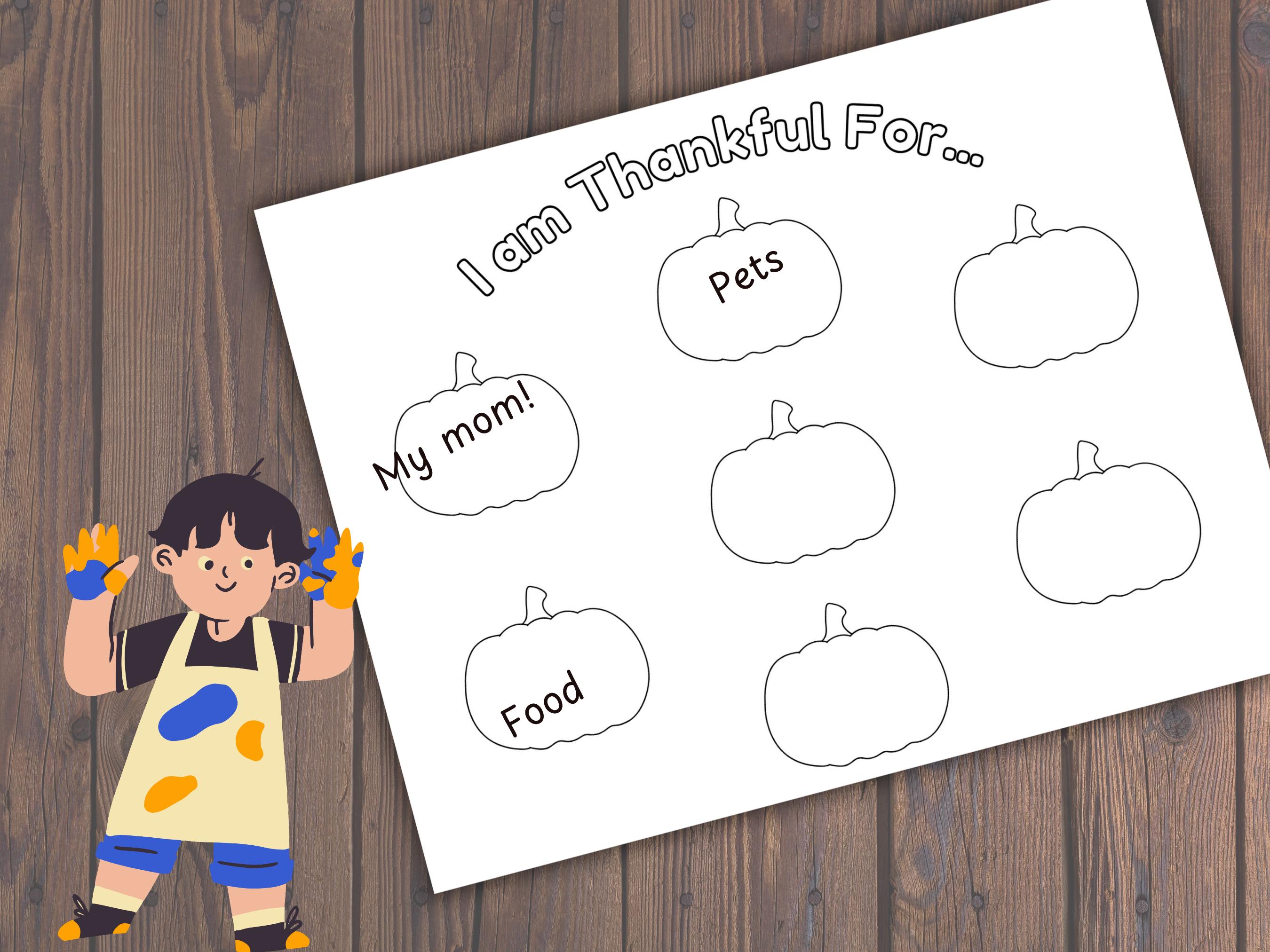 Grateful Thankful List Printable Activity for Kids Thanksgiving Pumpkin ...