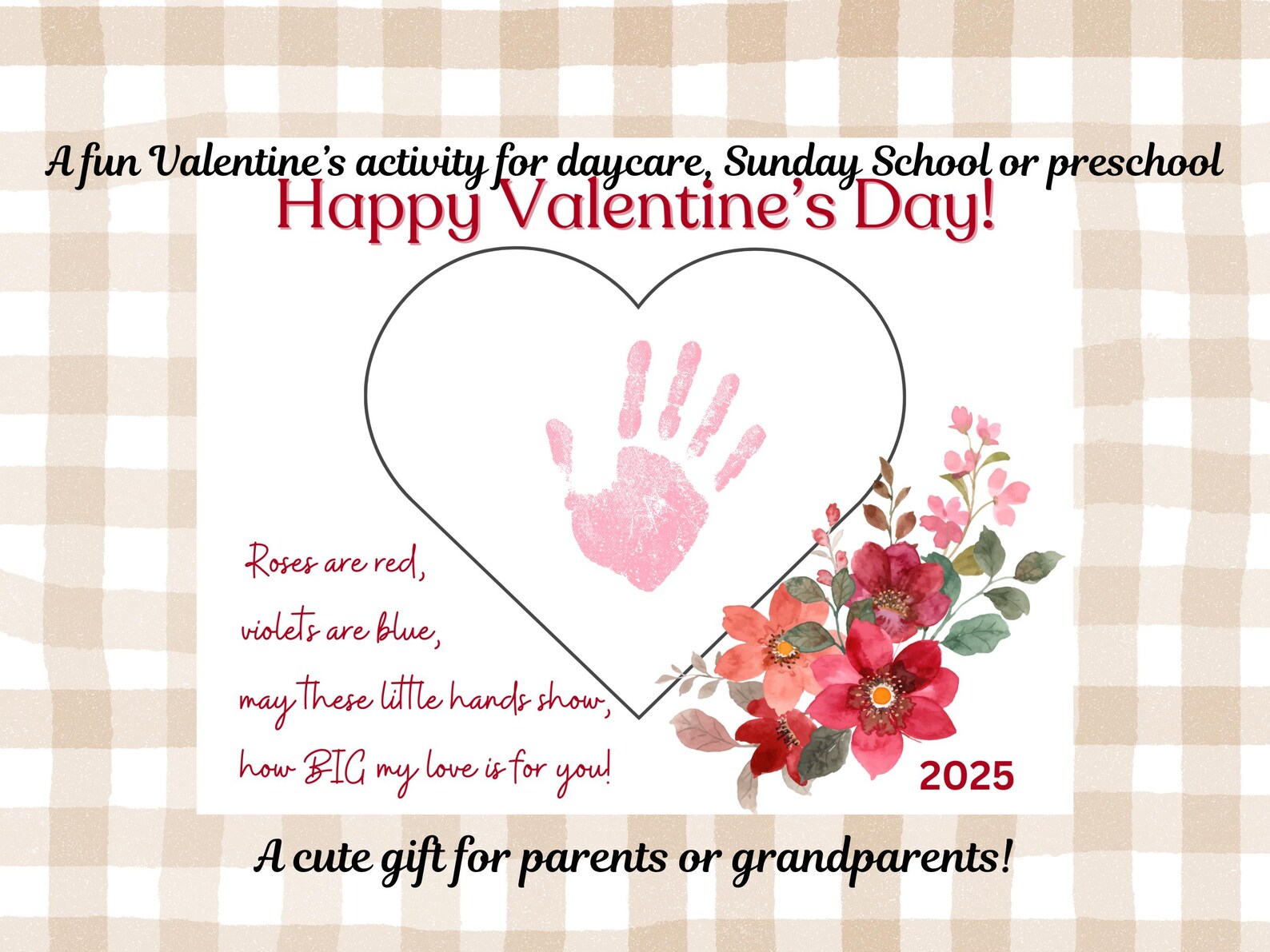 Valentine's Day Handprint Craft Printable Parent Grandparent Gift Baby ...