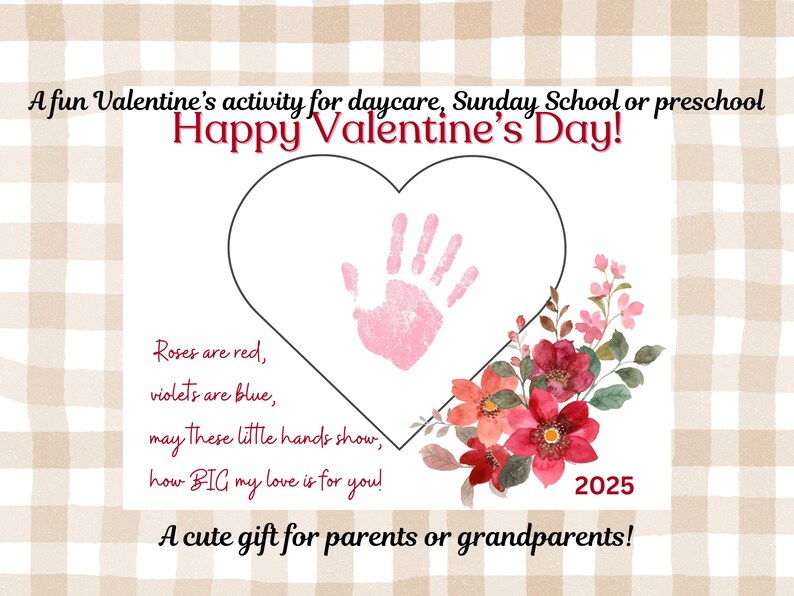 Valentine's Day Handprint Craft Printable Parent Grandparent Gift Baby ...