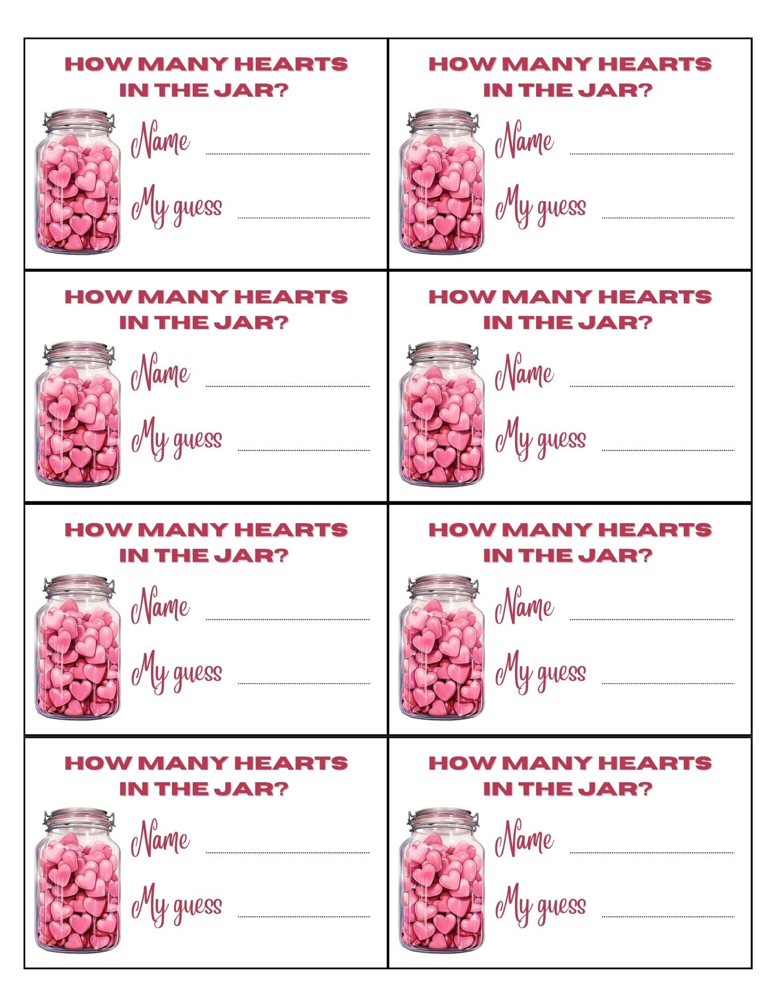 Valentines Day Game Candy Jar Heart Guessing Game Classroom Party ...